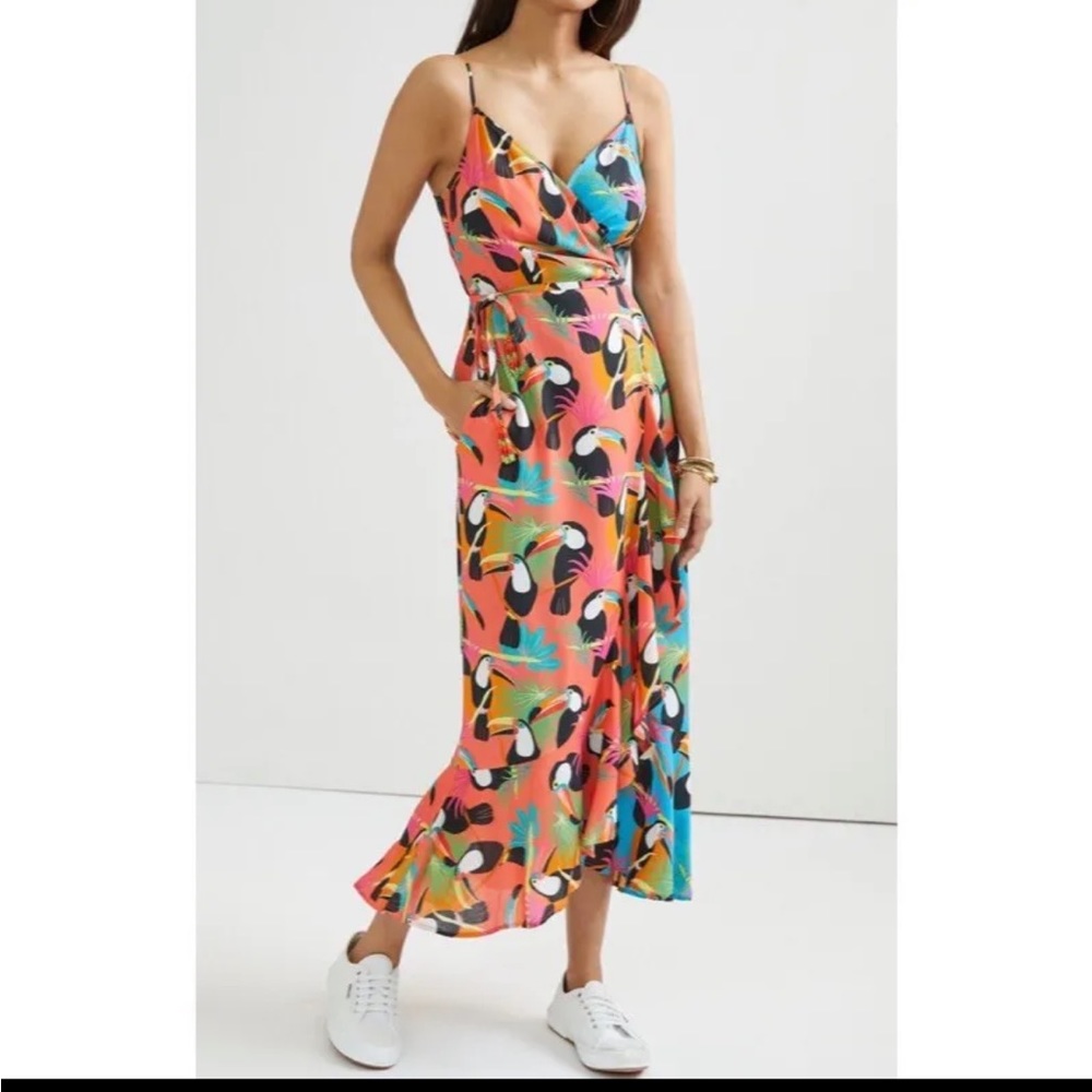 Farm Rio X Anthropologie Toucan Wrap Dress - Gem